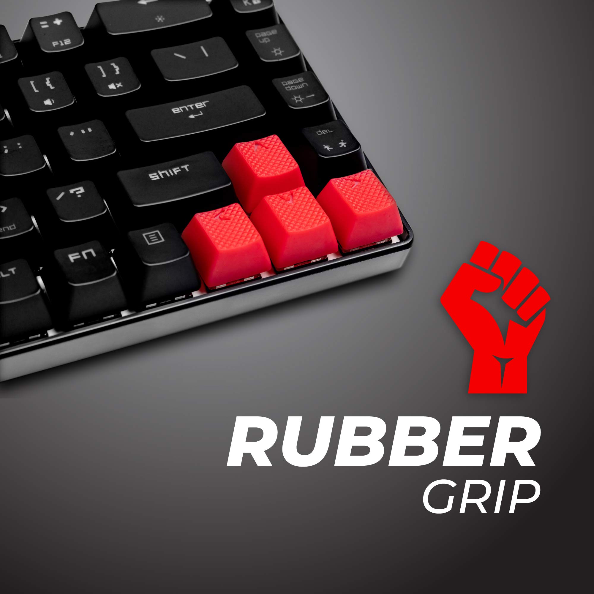 VULTURE Rubber Keycaps Cherry MX Double Shot Backlit 18 Keycap Set Compatible for Gaming Mechanical Keyboard OEM Profile Doubleshot Rubberized Diamond Textured Tactile Grip with Key Puller (Red)