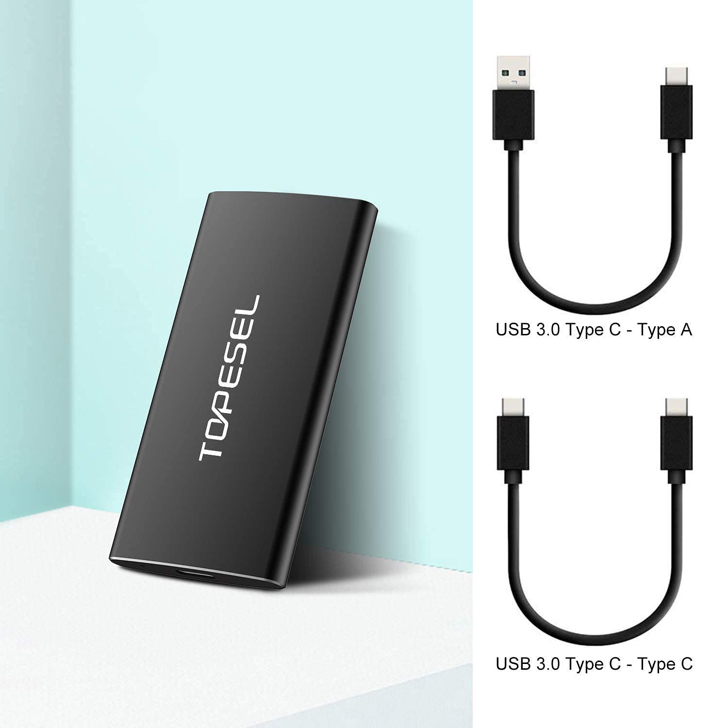TOPESEL Portable SSD, 250GB High Speed Read up to 500MB/s, External Solid State Drive for PC, Desktop, Laptop, MacBook, Black