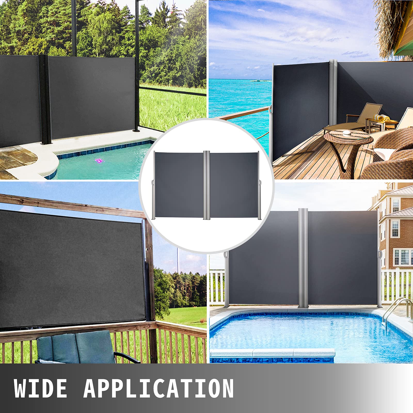 VEVOR Retractable Side Awning, UV 50 71''x236'' Rugged Full Aluminum Rust-Proof Side Awning Patio Sunshine Privacy Divider, 280 g Thicken Wind Screen, for Courtyard, Roof Terraces Pools, Beige