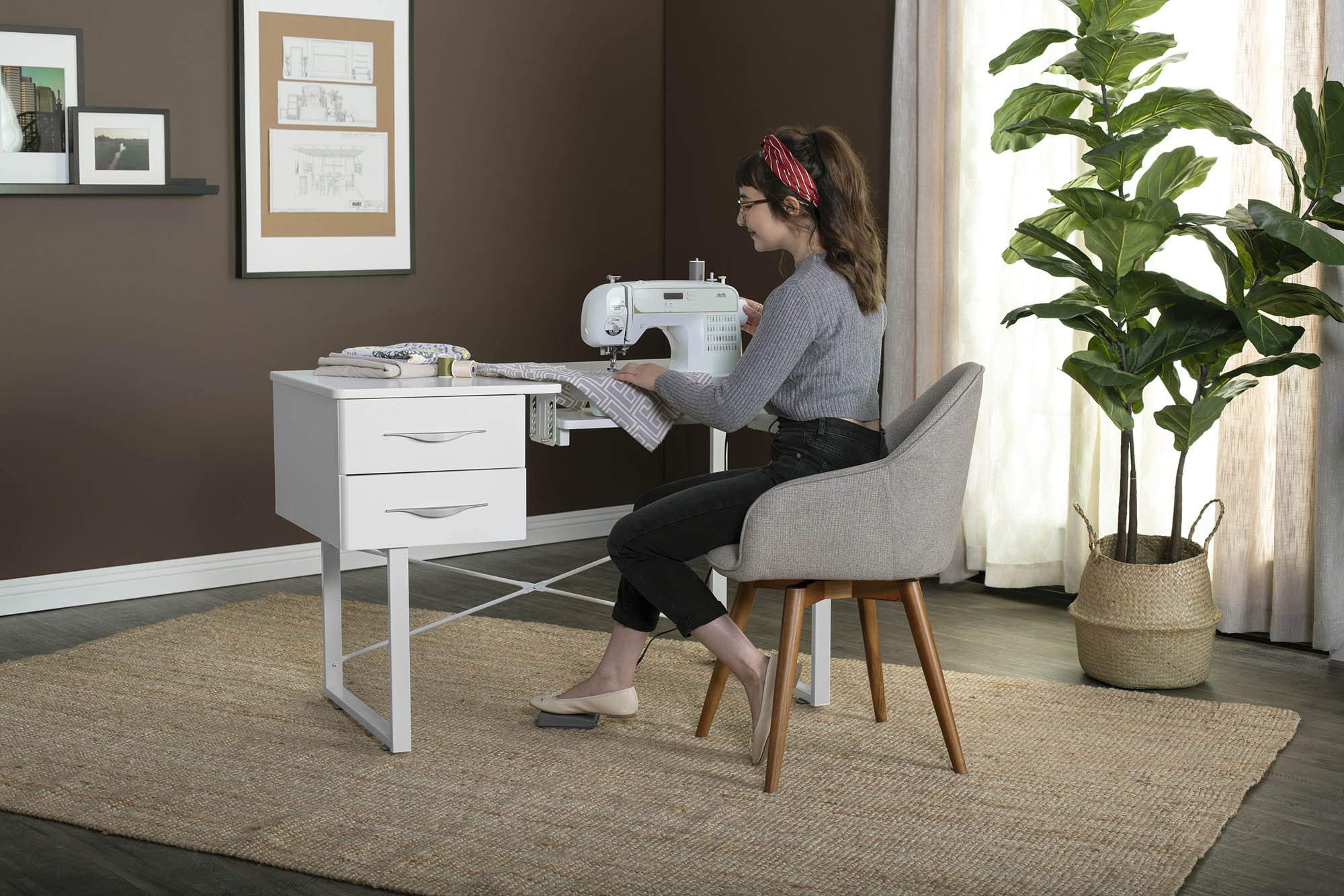 Sew Ready , White Pro Line Craft, Sewing, and Office Desk with 2 Drawers