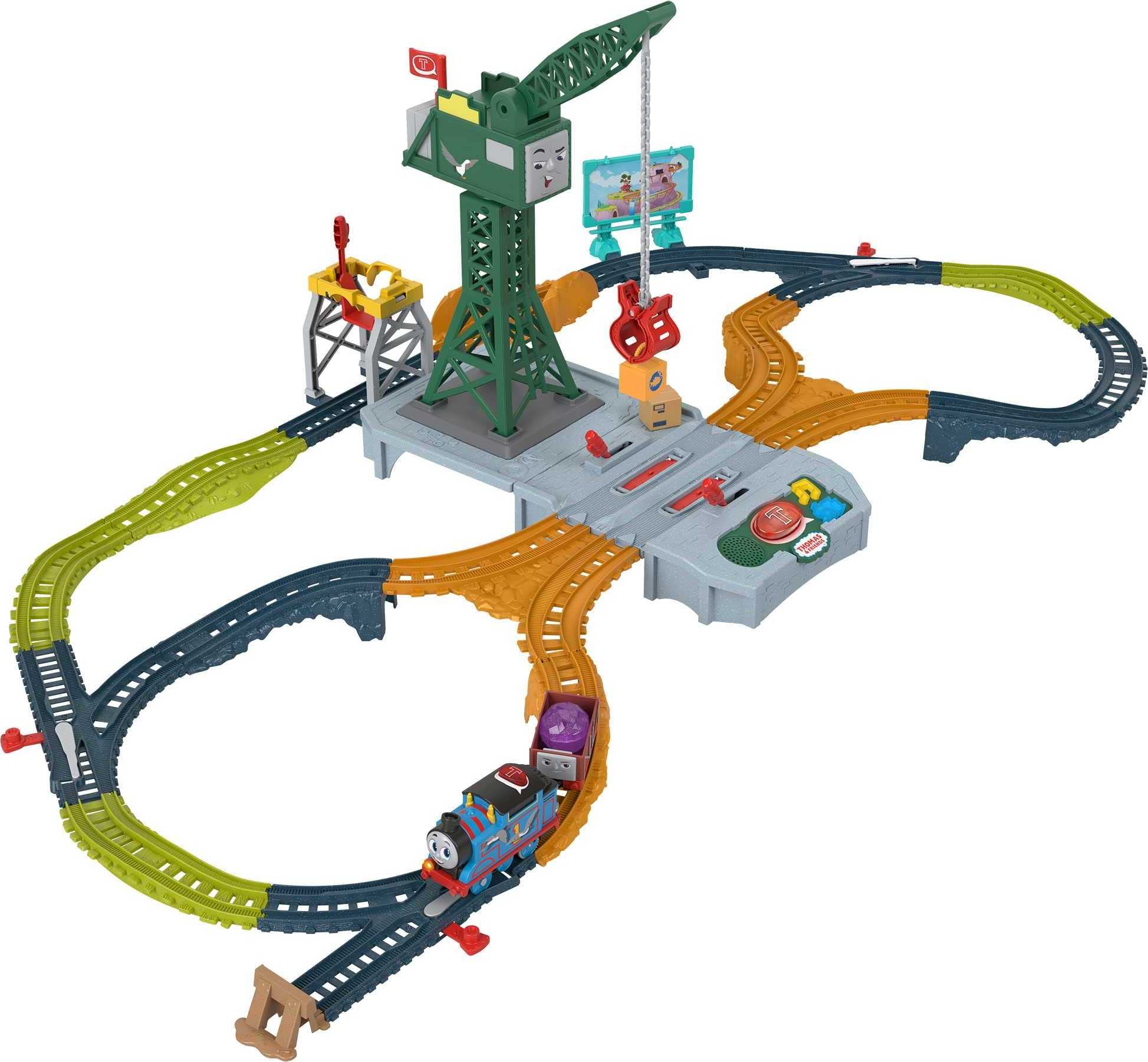 Thomas & Friends Motorized Toy Train Set, Talking Cranky Delivery with Track, Sounds & Phrases for Pretend Play Preschool Kids Ages 3+ Years