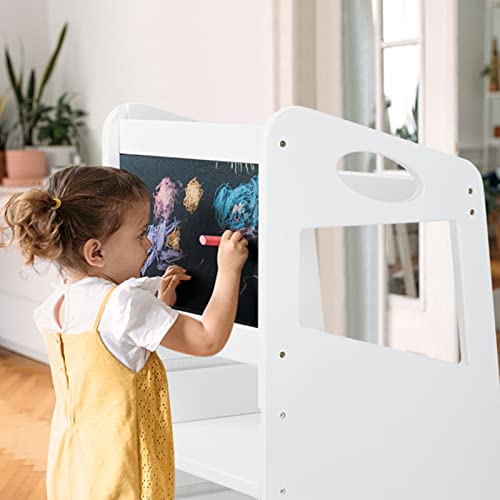 Toddler Tower Kitchen Stool Helper, GAOMON Step Stool for Kitchen Counter Bathroom Sink, Adjustable Height, Non-Skip Feet & Heavy Duty, Chalkboard, Wood Standing Tower for Toddlers 1-3