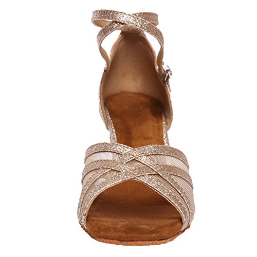 Women's Latin Dance Shoes Female's Ballroom Salsa Dance Shoes(E-Style Gold Size 6)