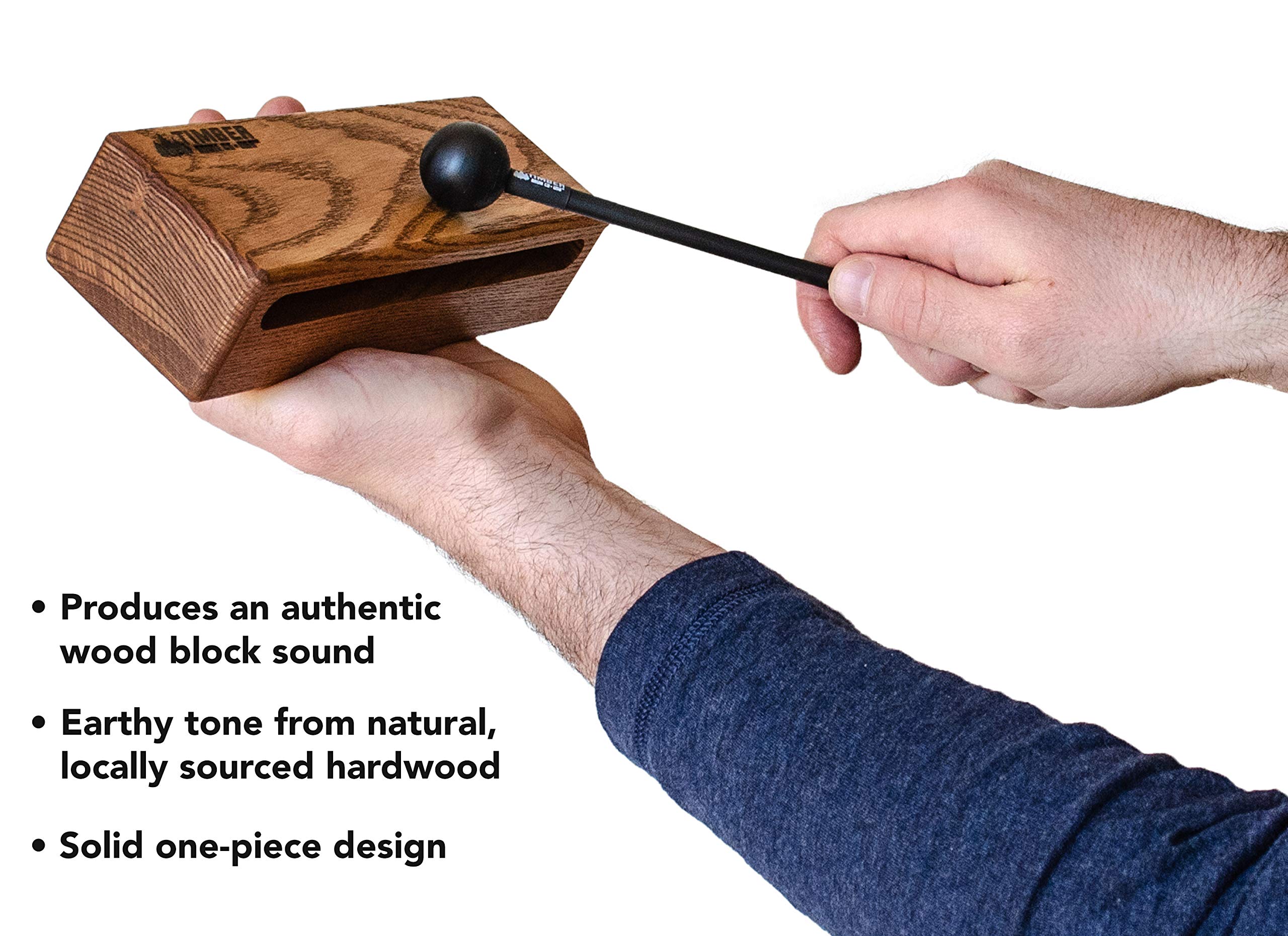 Timber Drum Co. 7" Wood Block with Mallet — Made in U.S.A. — Creates Loud and Resonant Tone from Handcrafted Solid American Hardwood, Includes Rubber Feet, Medium (T4-M)
