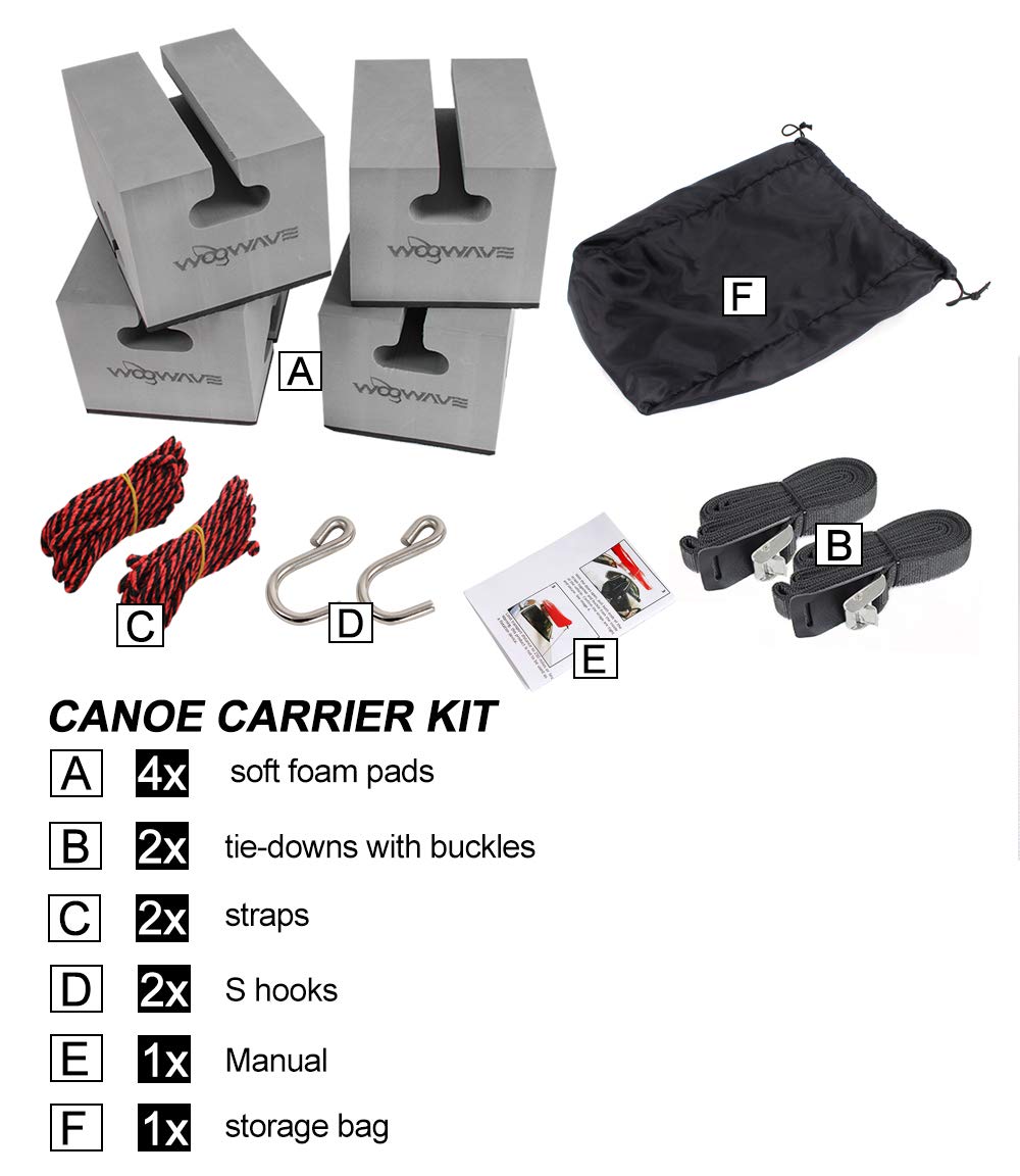 WOOWAVE Canoe Carrier Deluxe Carrier Kit Universal Soft Standard Foam Block for Roof Racks Car-Top Replacement with Tie-Downs, 6 inches