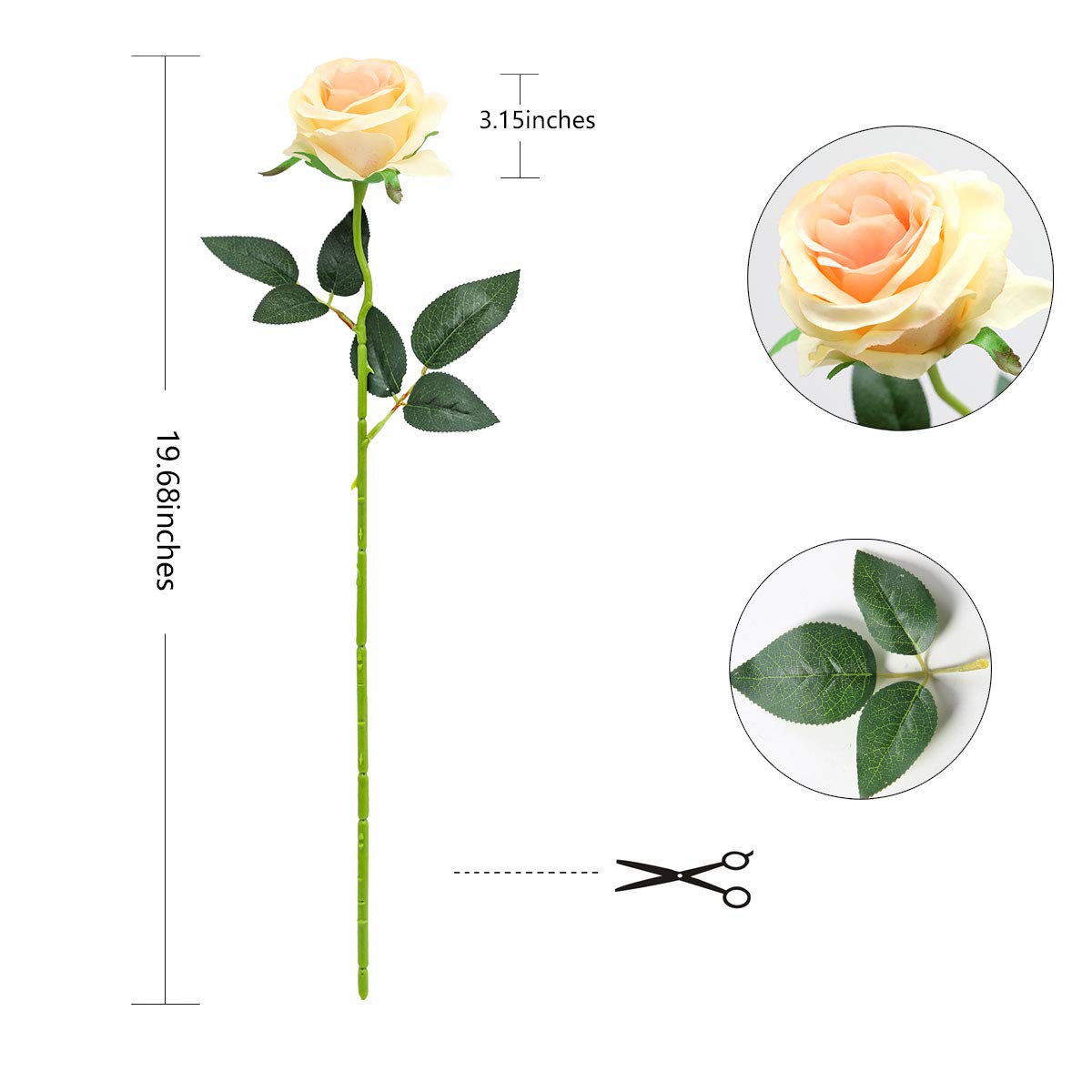 Tifuly 12Pcs Champagne Rose Artificial Flower, Realistic Single Stem Fake Silk Rose Bouquet for Wedding Party Home Centerpiece Hotel Office Decor