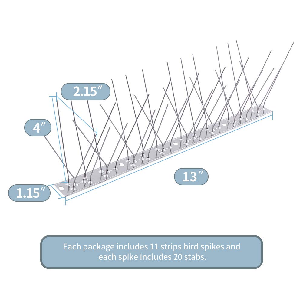 Topsome for Pigeon Small Birds 20Feet/18 Strips, Deterrent Spikes Stainless Steel Anti, Covers