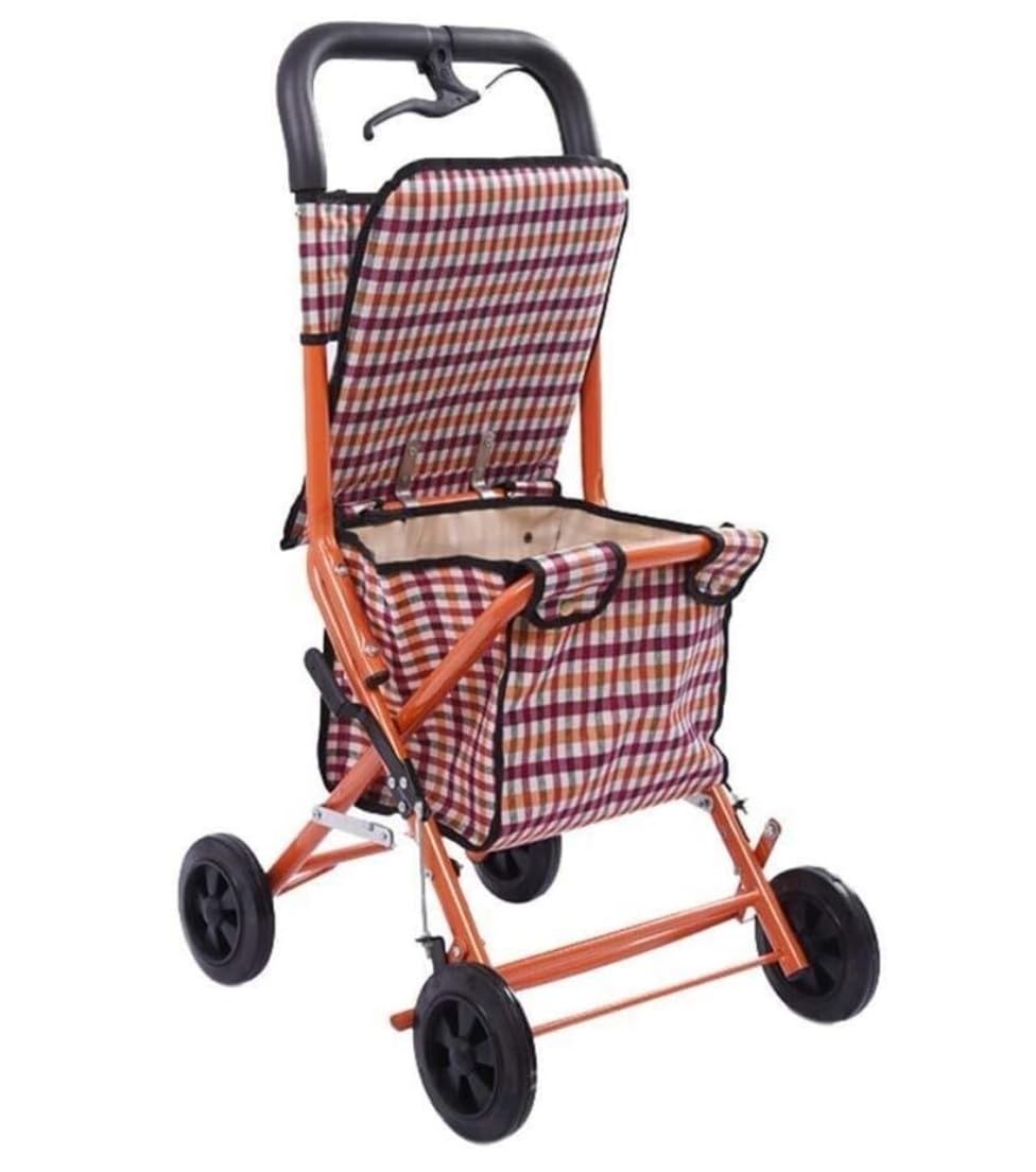 XDMINGY Folding Shopping Cart, Shopping Cart 4 Wheels Walking Rollator Folding Mobility Walking Aid, Height Adjustable Seat Elderly Walker Grocery Utility Carts, 89*40cm
