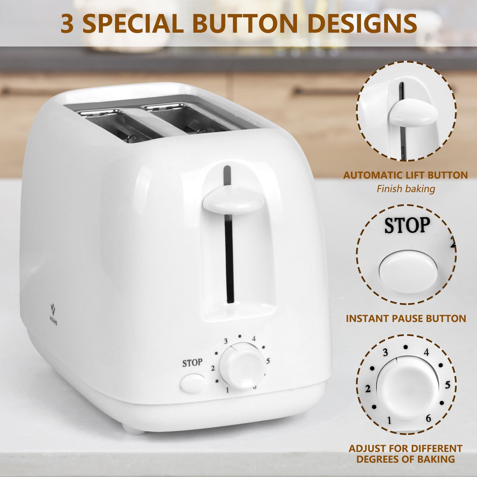 VIGIND 2 Slice Stainless Steel Electric Toaster,Kitchen Wide Slot Toaster with Auto Shut Off, Cancel Button,Toast Boost and Removable Crumb Tray for Toast Bread,Puff Pastry,Snacks,Bagel & Waffle