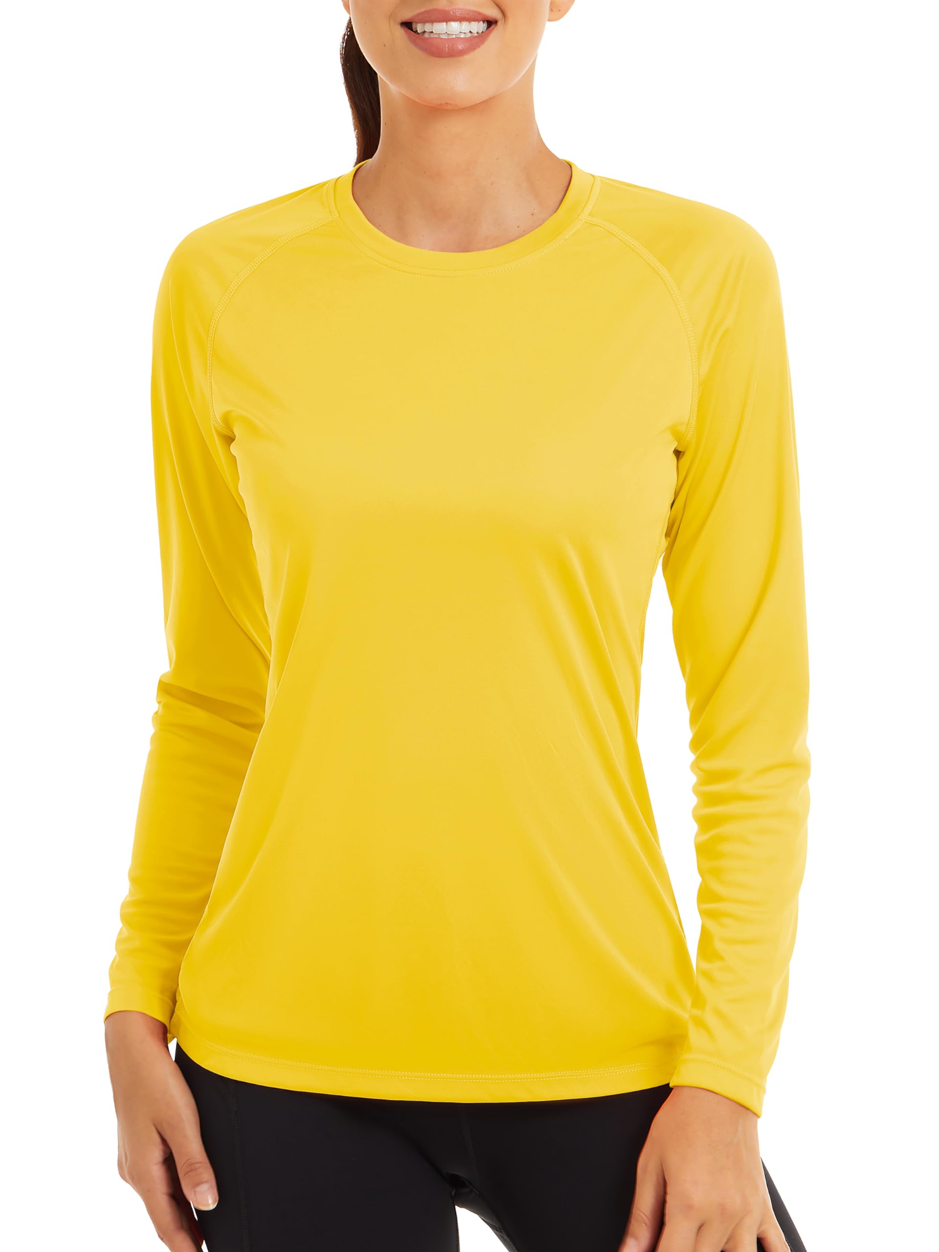 TACVASEN Womens Rash Guard Swim Tops UV Protection Long Sleeve Shirt Outdoors Performance T-Shirt Yellow S