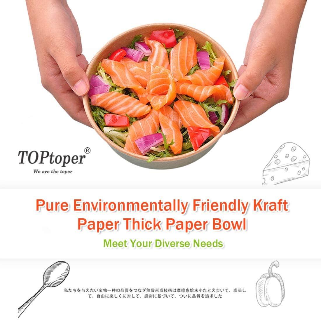 TOPtoper 35 Oz Large Paper Bowls, 70 Pack Disposable Soup Bowls Plastic Free Party Supplies for Hot/Cold Food, Soup (35 OZ)