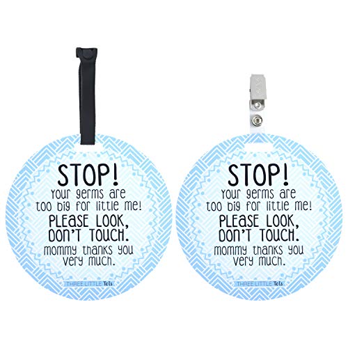 Three Little Tots Two Pack - Blue Boy No Touching Baby Car Seat and Stroller Signs - CPSIA Safety Tested