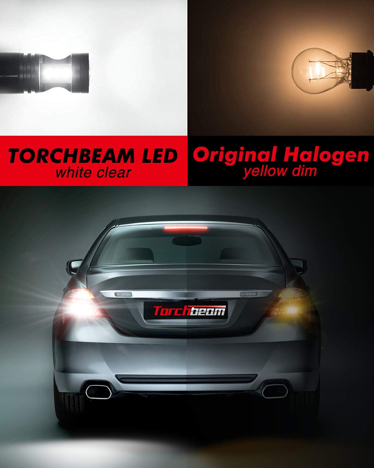 Torchbeam 3157 LED Light Bulbs 3600 Lumens with Projector Error-free For Reverse Back Up Lights DRL Brake Lights Fit 3156 3057 3056 4157 6500K Xenon White(Pack of 2)