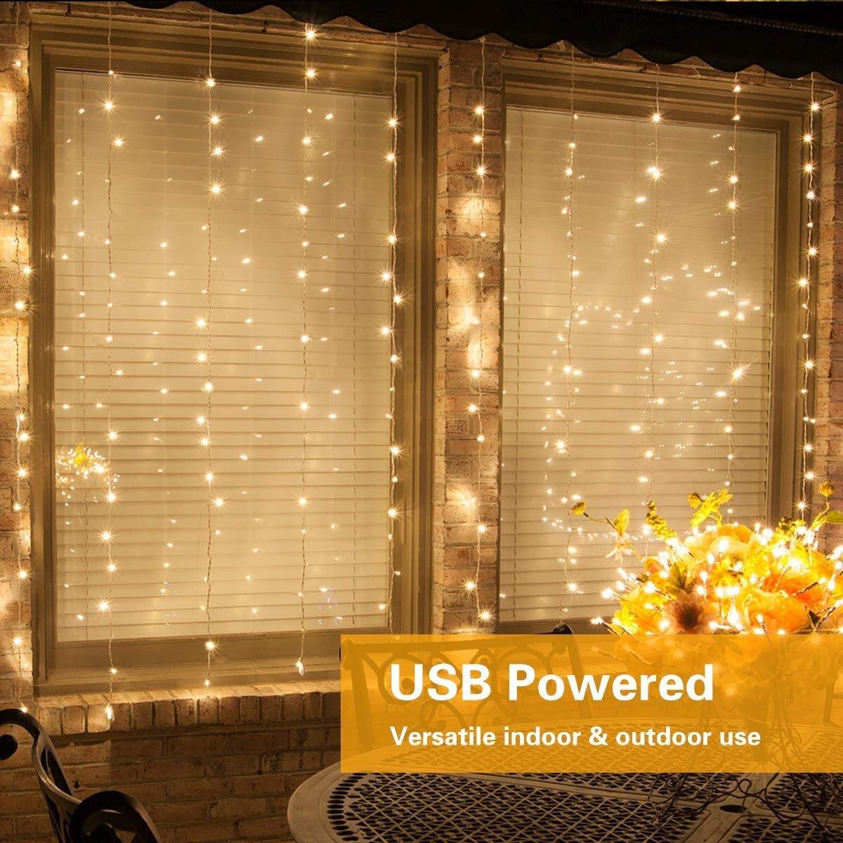 ZBM--ZBM LED Light String Curtain, Remote Control, 8 Modes Lights, Warm White LED 300 Fairy Lights, Decorative Light String Fairy, Home Garden Decoration Wedding Party Fairy Lights