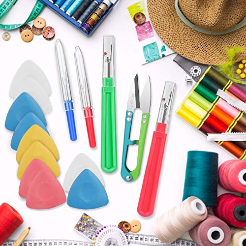 Tailors Chalk, Seam Ripper and Thread Remover Kit, 10PCS Sewing Fabric Markers Chalk, 4PCS Sewing Stitch Thread Unpicker and 1PCS Sewing Trimming Scissor Nipper Tool