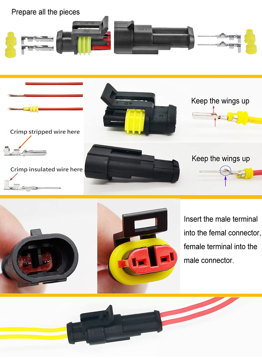Twippo 352Pcs Waterproof Electrical Connector Terminals Automotive Electrical Wire Connectors 1/2/3/4 Pin Connector with Ratchet Crimping Tool