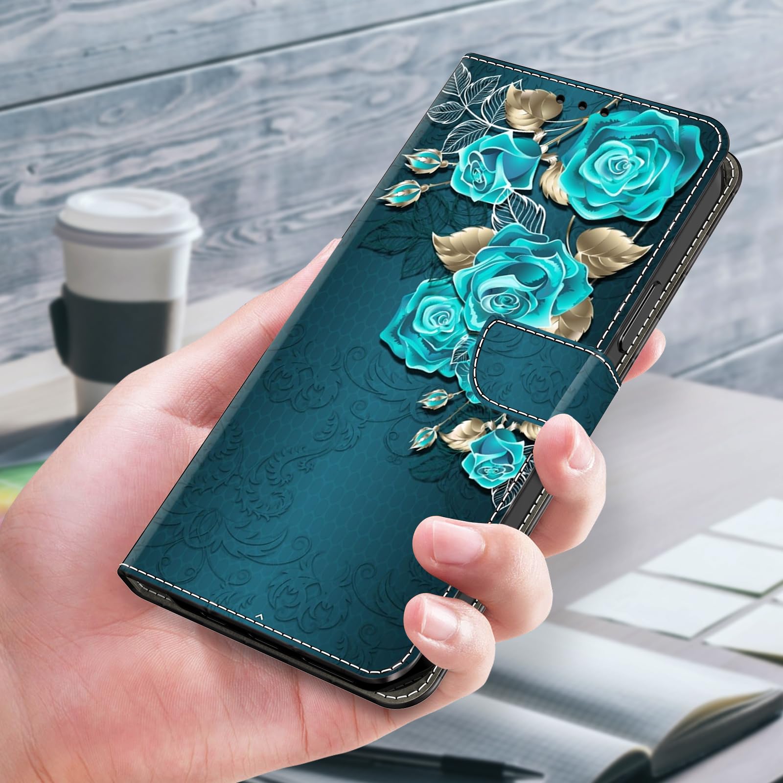 VODEFOX Wallet Case Compatible with iPhone 15 Case,Cute 3D Print Design Flip Folio Leather 2023 Phone Case Wallet leather Butterfly with Card Holder Magnetic Closure - Blue Rose