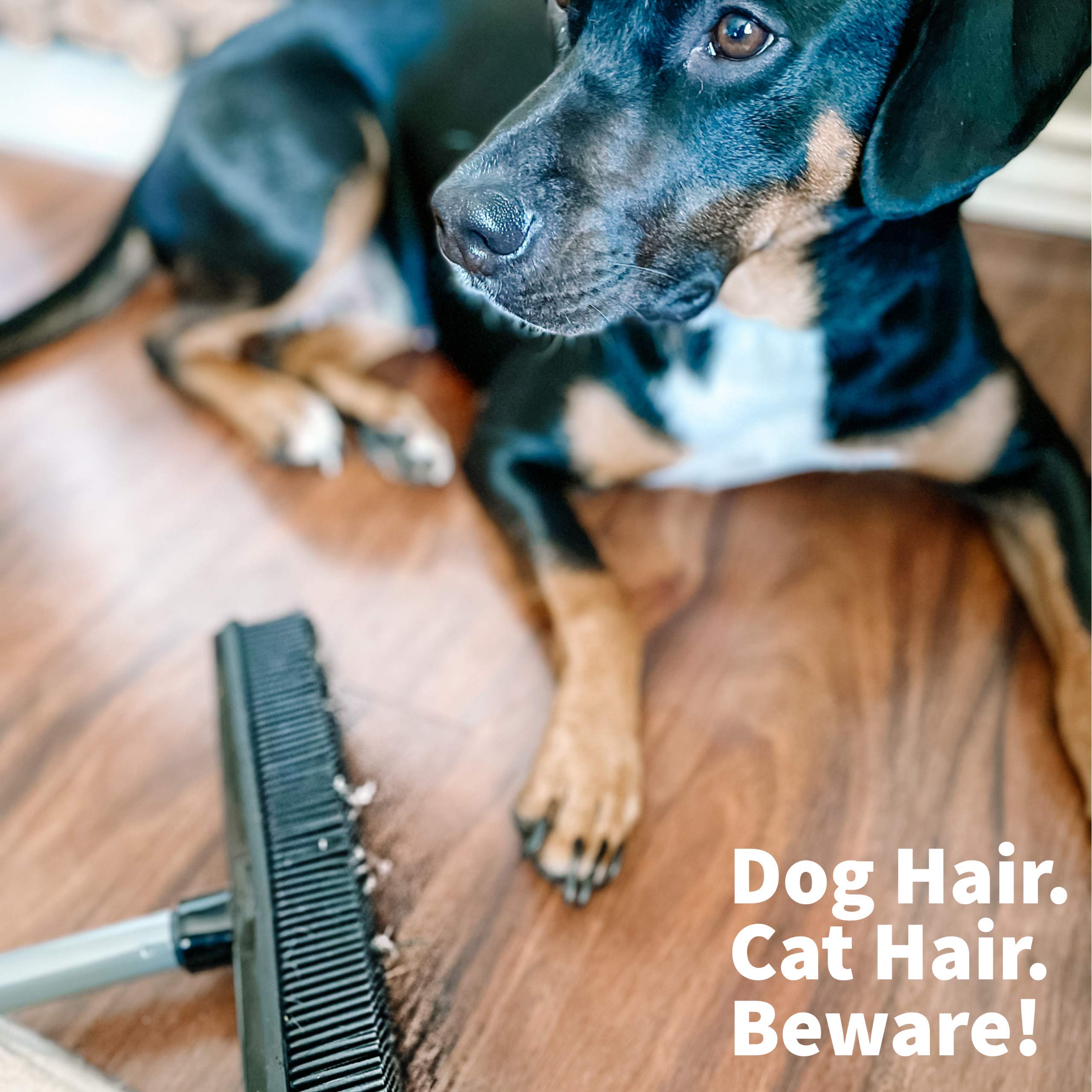 UNIVERSAL BROOM - Innovative Silicone Rubber Broom & Squeegee - Washable Broom for Pet Hair, Dirt & Spills - Carpet Rake to Fluff Carpet, Cleans Wood, Tile and Windows - Soft Rubber Bristles