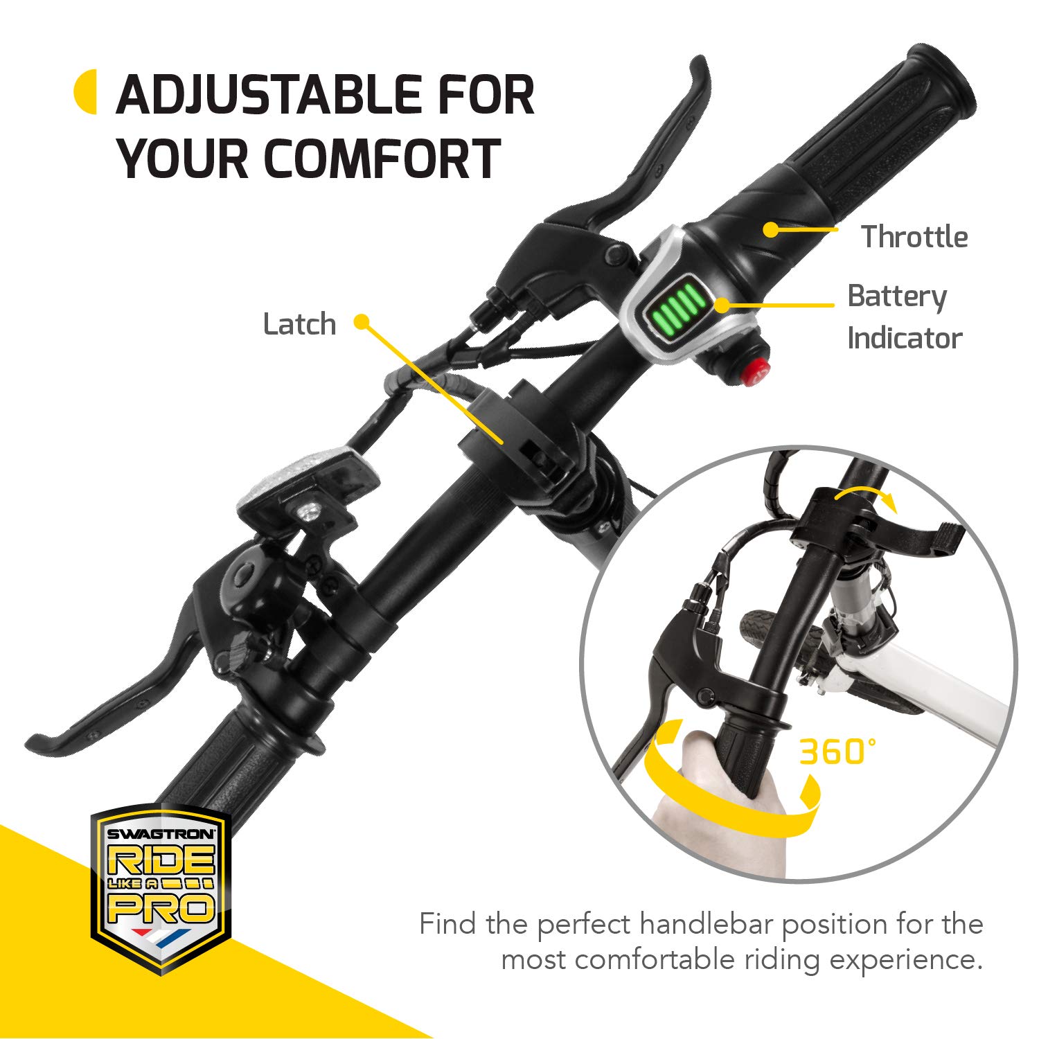Swagtron Swagcycle EB-5 PLUS Folding Electric Bike with Pedals and Removable Battery, Black, 14" Wheels