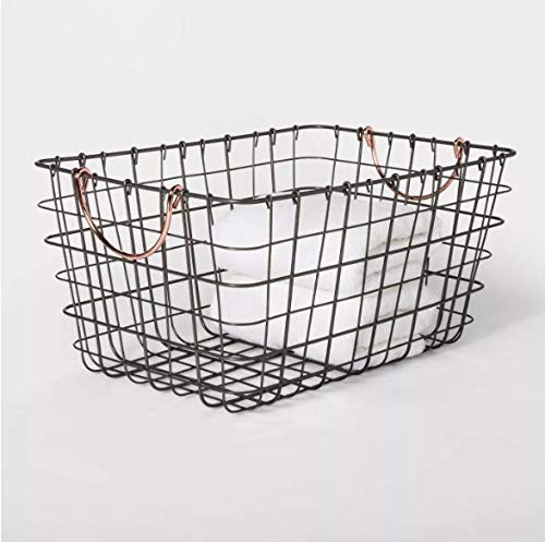 Threshold Milk Crate Wire Baskets - Antique Pewter with Copper Colored Handles (Medium Tapered)