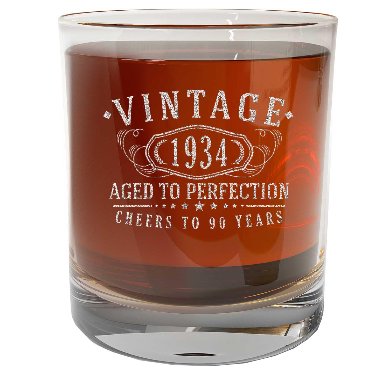 Vintage 1933 Etched Whiskey Glass - 90th Birthday Gifts for Men - Cheers to 90 Years old - 90th Birthday Decorations for Men - Scotch Bourbon Him Dad Women Anniversary Retirement 1.0