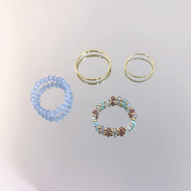 YRlilicc Bohemian Cute Beads Knuckle Stacking Rings for Teen Girls,Women’s Multiple Stackable Beaded Joint Finger Rings Dainty Stack Green Blue Pink Midi Rings Set (Blue)