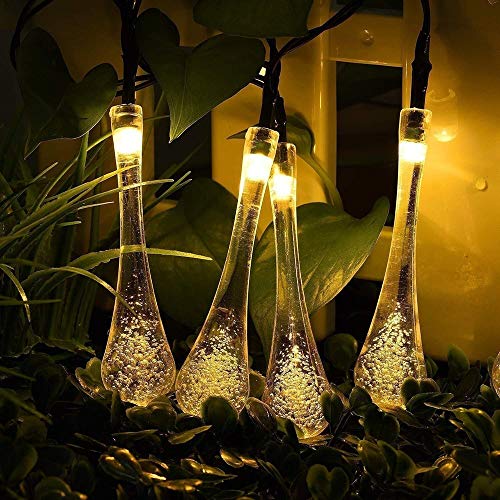 ZBM--ZBM Solar Powered String Lights 30LED Solar 7m Waterdrop Raindrop Teardrop Starry Fairy Lights Waterproof Outdoor String Lights For Patio Wedding Pathway Party Home Garden Christmas Decoration fa