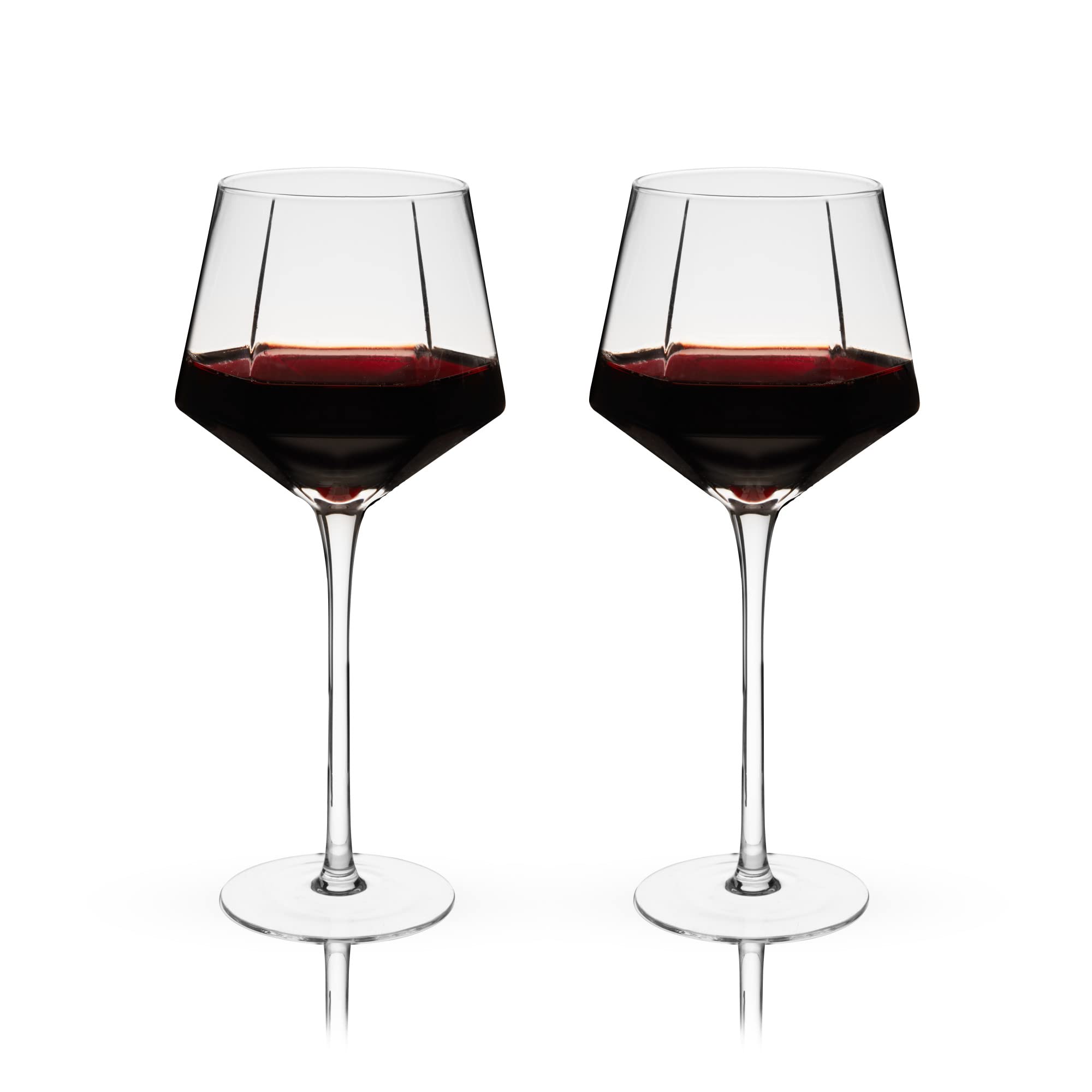 Viski Seneca Modern Wine Glasses - Long Stem Wine Glass Set for Red or White Wine - Dishwasher Safe Crystal 15.5oz Set of 2