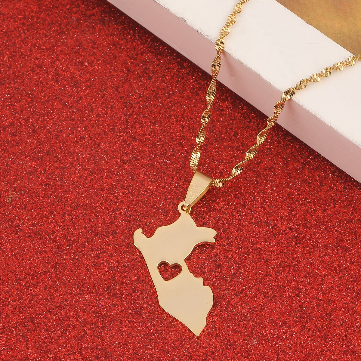 Stainless Steel Peru Map Pendant Necklaces Women Map of Peru Peruvian Jewelry