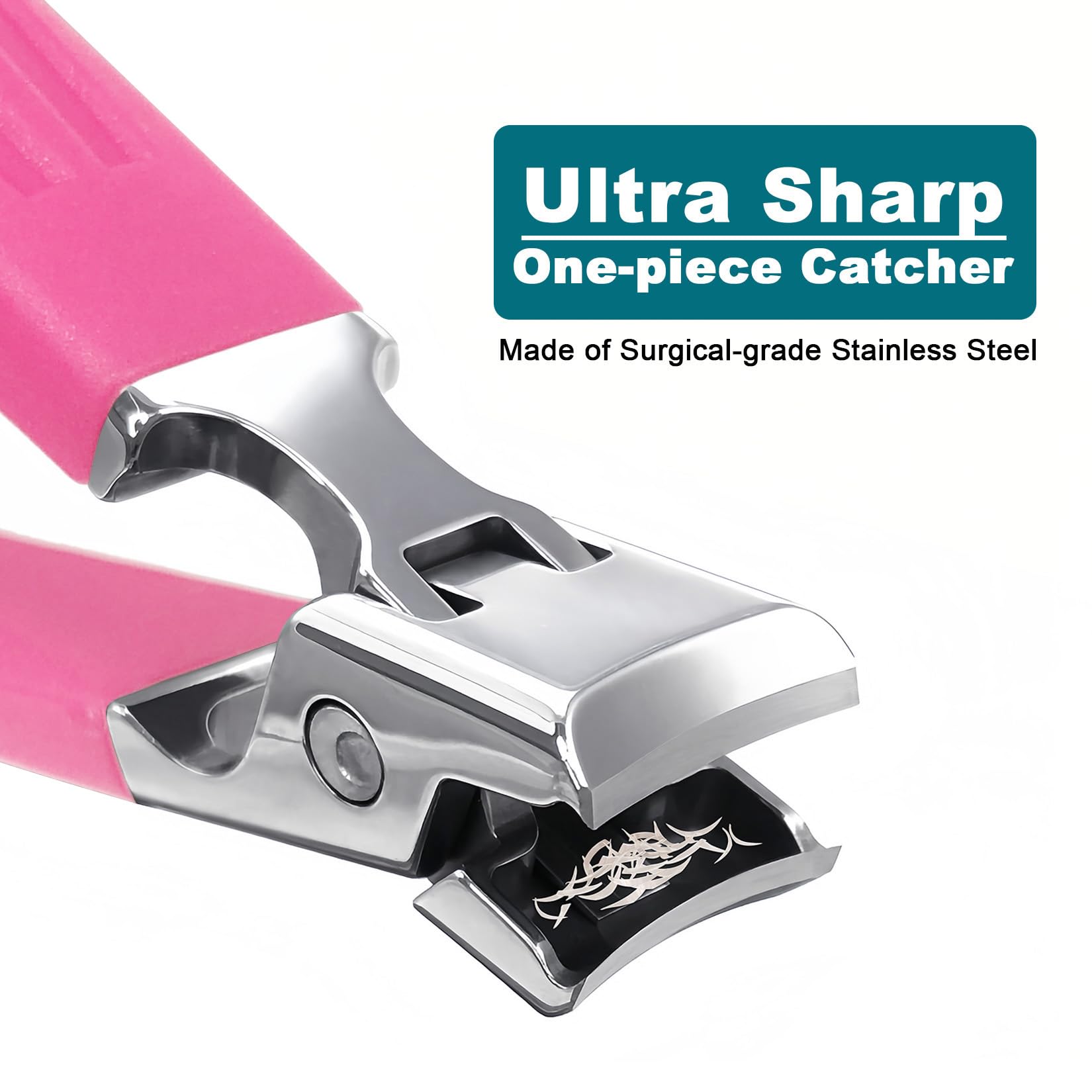 SG Nekoo Nail Clippers for Thick Nails Hard Fingernails and Toenails Cutter with File, Ultra Sharp Curved Splash Proof Trimmer for Adults Men Women Seniors (Mid-pink)