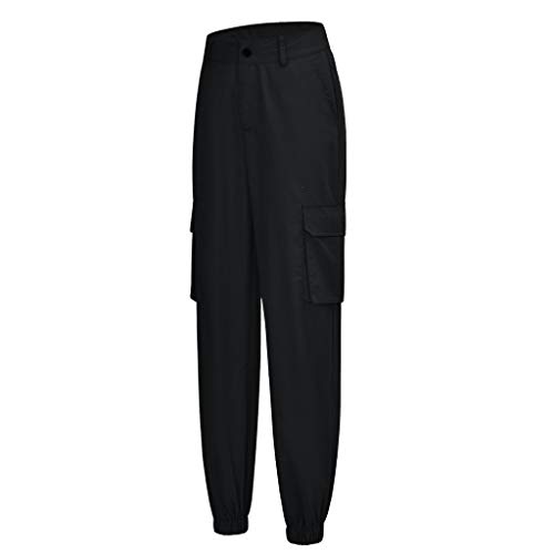 Womens Cargo Trousers Casual Stylish Military Combat Solid Pants Pocket Trousers Black
