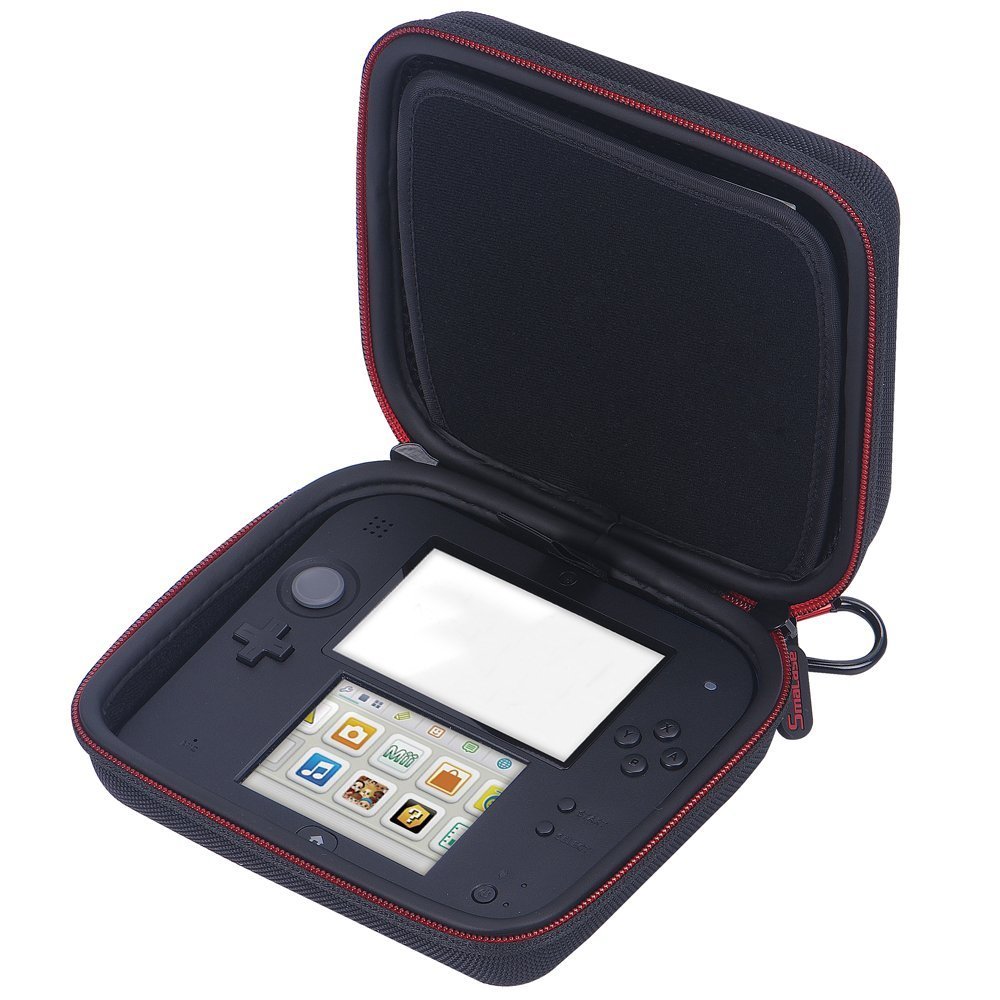 Smatree Nintendo 2DS Case with Game Storage, Nintendo 2DS Hard Shell Carrying Case Cover Bag Compatible for Nintendo 2DS Console, Fits Charger(Black-Red)