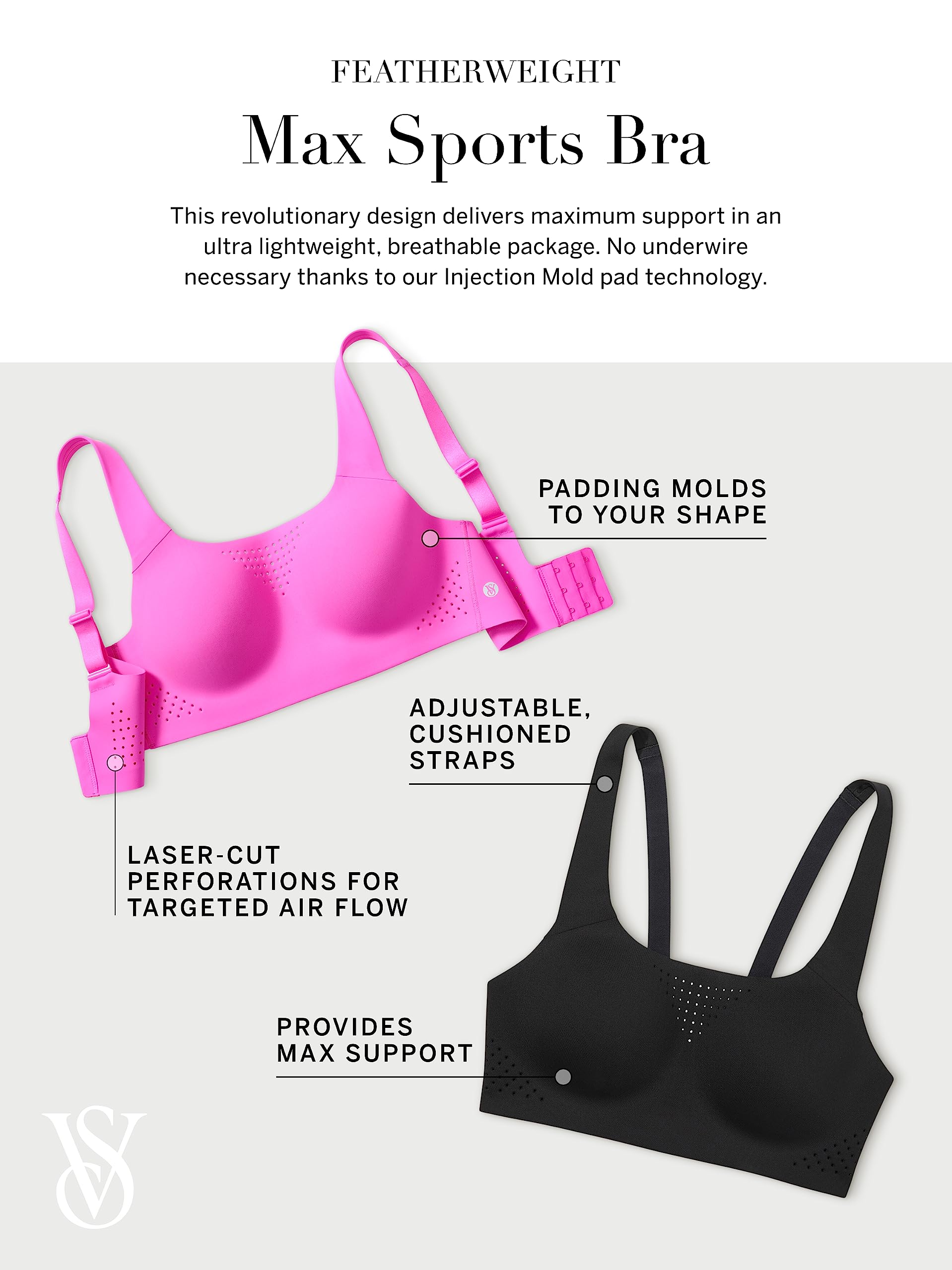 Victoria's Secret Featherweight Max Sports Bra, Maximum Support, Unlined, Molded Pads, Sports Bras for Women, Blue (38DDD)