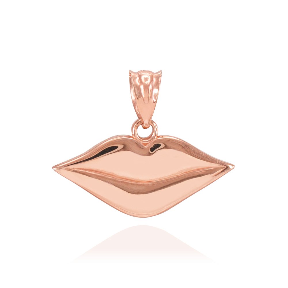 Trendy Necklaces High Polish 14k Rose Gold Lips Charm Pendant