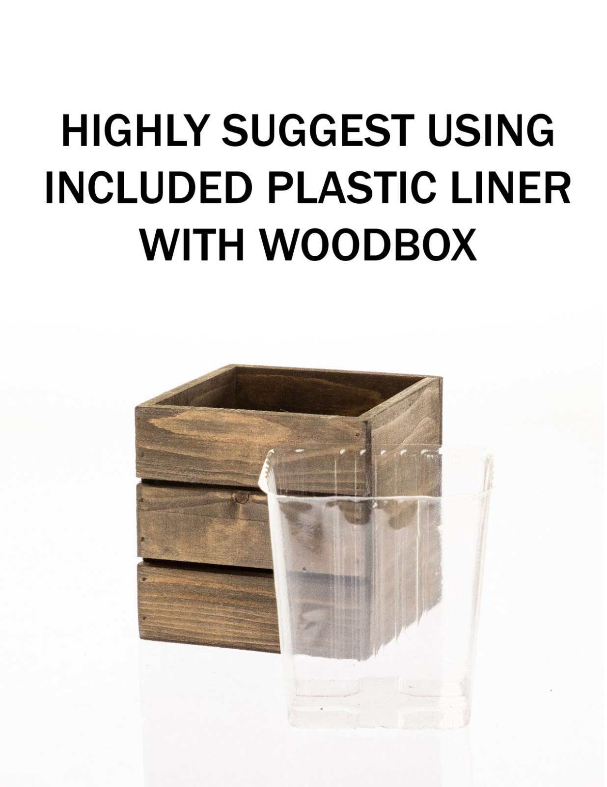 Wood Planter Box with Wine Crate Styled, 5 Inch Square, Rustic Barn Wood, Plastic Liner, Wedding Flowers Holder, Home and Venue Decor, (5x5 Wine Crate Set of 4)