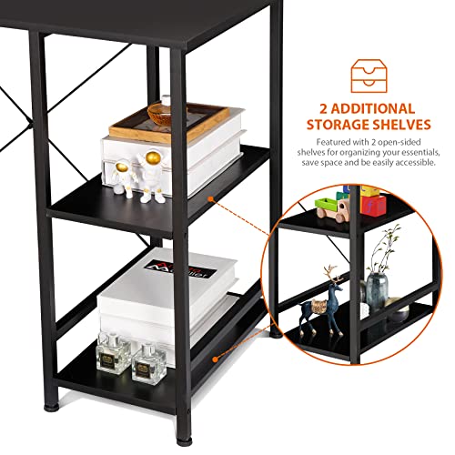 ZENY Small Computer Desk with Storage Shelves, 36” Sturdy Home Office Writing Desk/Laptop PC Workstation Desk, Metal Frame Computer Table, Black