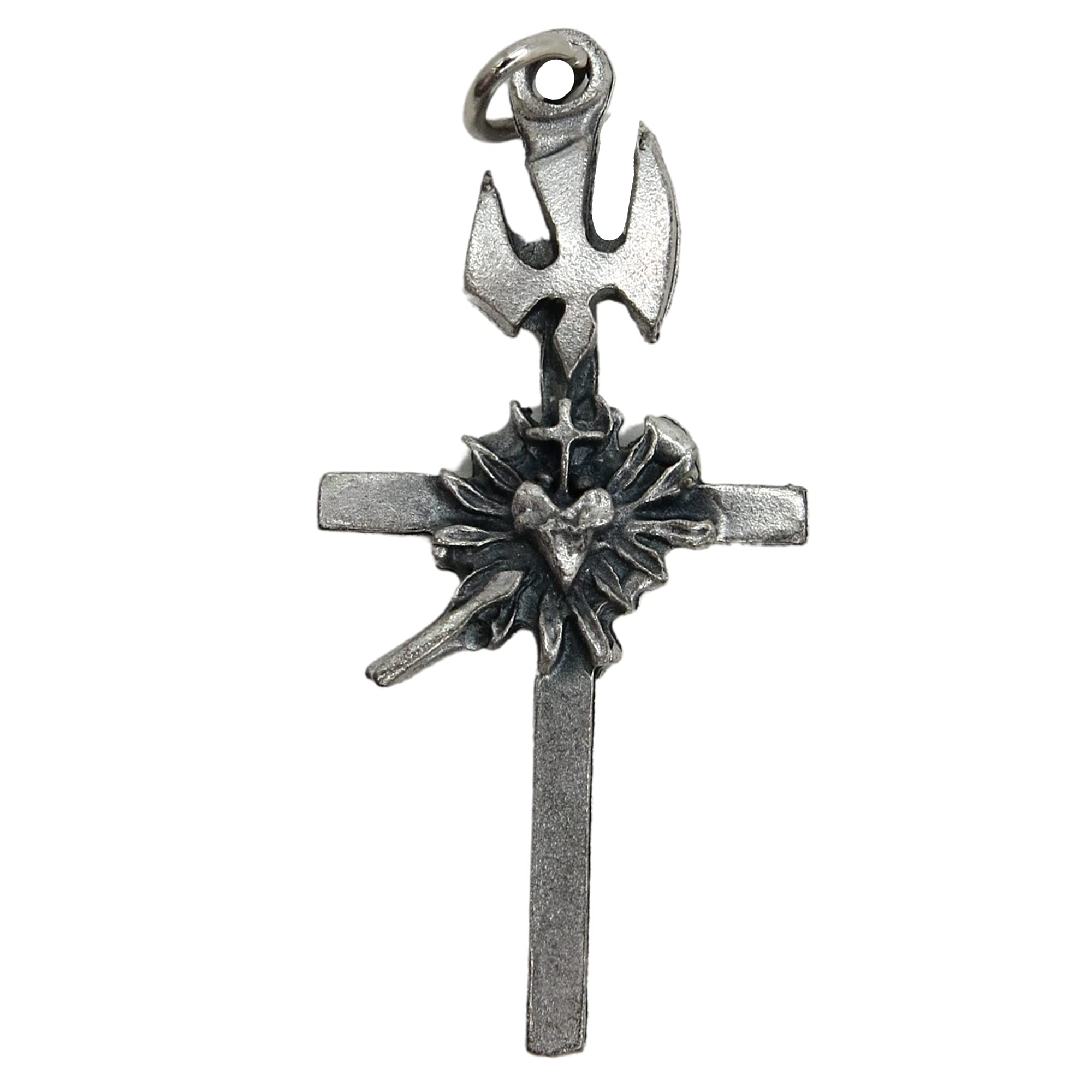 Religious Gifts by San Francis Imports, Inc Silver Tone Confirmation Cross Pendant with Sacred Heart and Holy Dove, 1 7/8 Inch