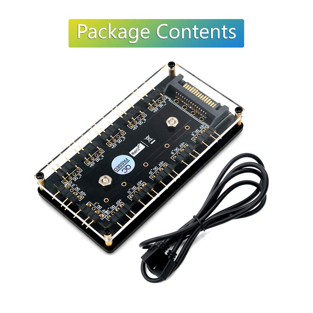 Timack 12 Way 5V 3 Pin ARGB HUB RGB LED Splitter Hub with PMMA Case and Magnetic Standoff for ASUS/MSI 5V 3pin LED Controller