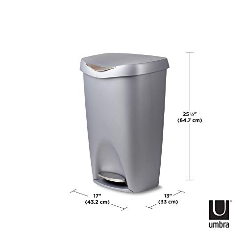 Umbra Brim 13 Gallon Trash Can with Lid - Large Kitchen Garbage Can with Stainless Steel Foot Pedal, Stylish and Durable, Silver/Nickel
