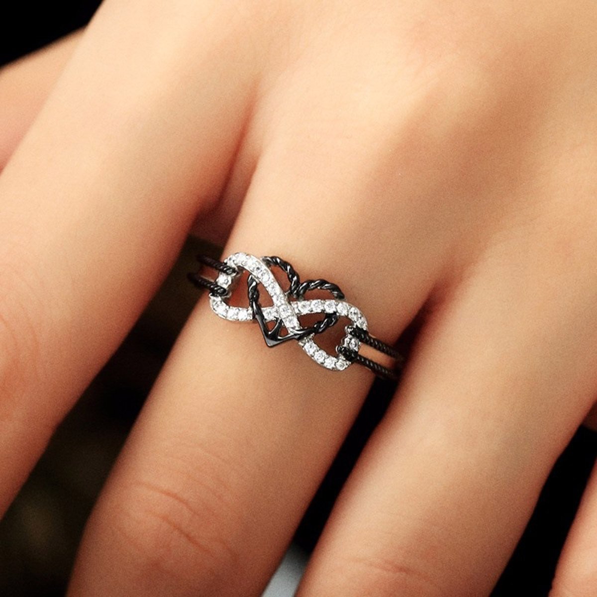 Ztuo Women Infinity Black Gold Two-tones Love Heart Arrow Wedding Engagement Princess Silver Ring 9
