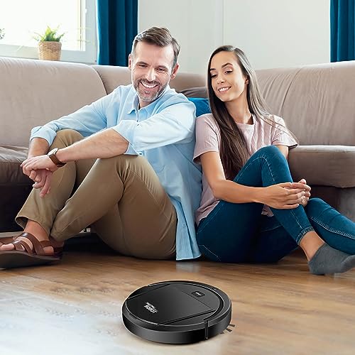 Sweeping Robot, Automatic Robot Vacuum Cleaner, Rechargeable Household Robot Vacuum Cleaner Smart Sweeping Mopping Robot Easy Operation Robotic Vacuums, for Pet Hair Hard Floor (Black)