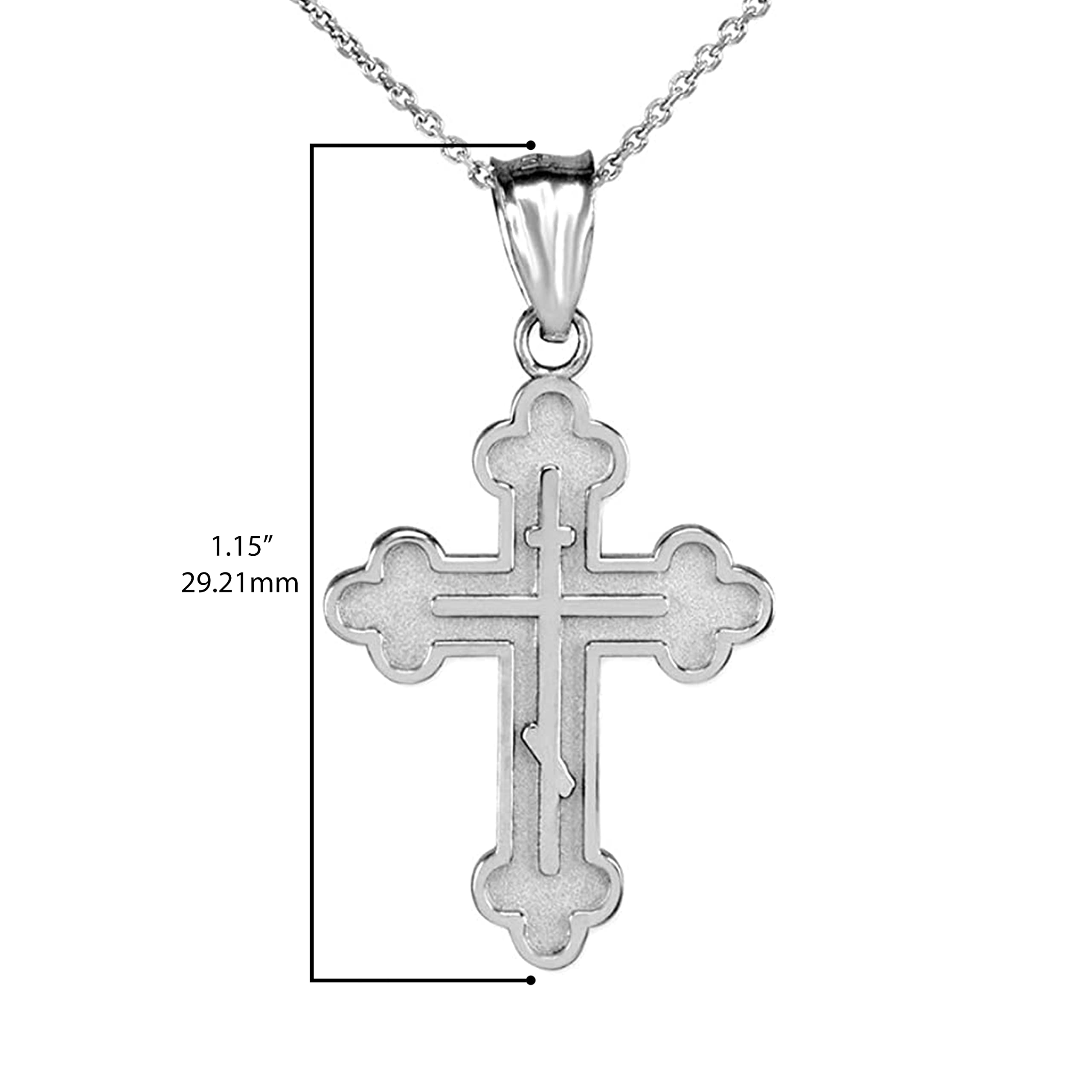 Religious Jewelry .925 Sterling Silver Russian Eastern Orthodox Cross Crucifix Bottonee Cross Matte Finish Pendant Necklace - 16"