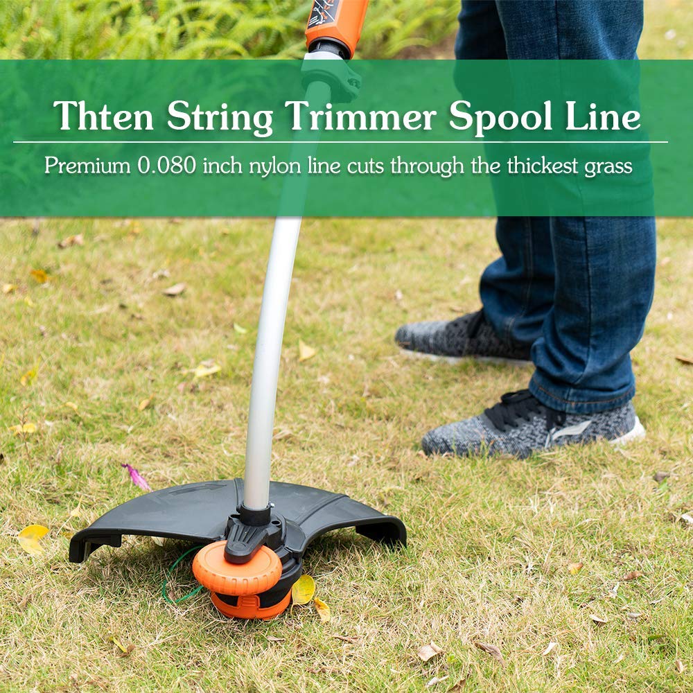 THTEN SF-080 String Trimmer Spool Line Compatible with Black and Decker SF-080-BKP 20ft 0.080" GH3000 LST540 GH3000R LST540B Weed Eater Auto Feed Single Line with 90583594 Cap Covers Parts