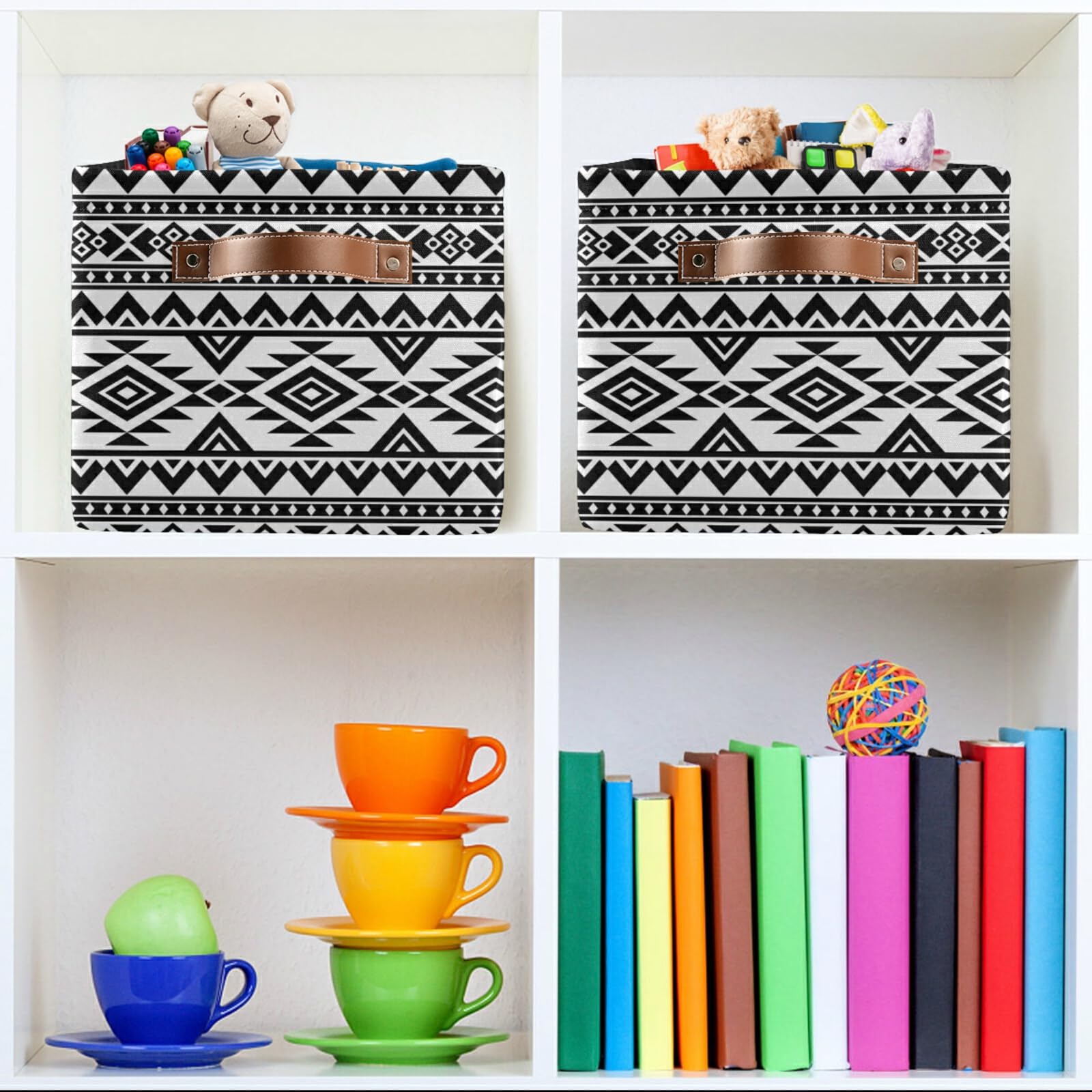 UOYO Aztec Storage Basket, Ethnic Zigzag Collapsible Storage Cube Bin Kids Toys Large Storage Organizer for Closet Shelf Nursery Bedroom Office Decor 2 Pack