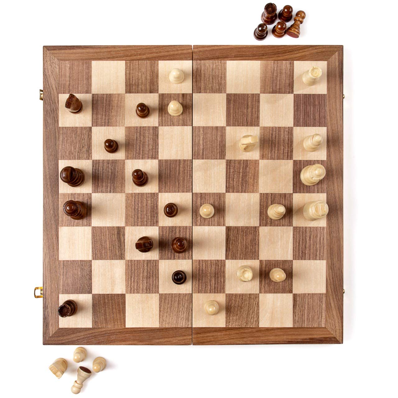 Wooden Chess Set - Handcrafted Chess Pieces - 15 Inch Chess Board - Foldable - Interior Storage Space - Travel Friendly - Felt Bottom - 3 Inch King - Bonus Wooden Checkers Pieces