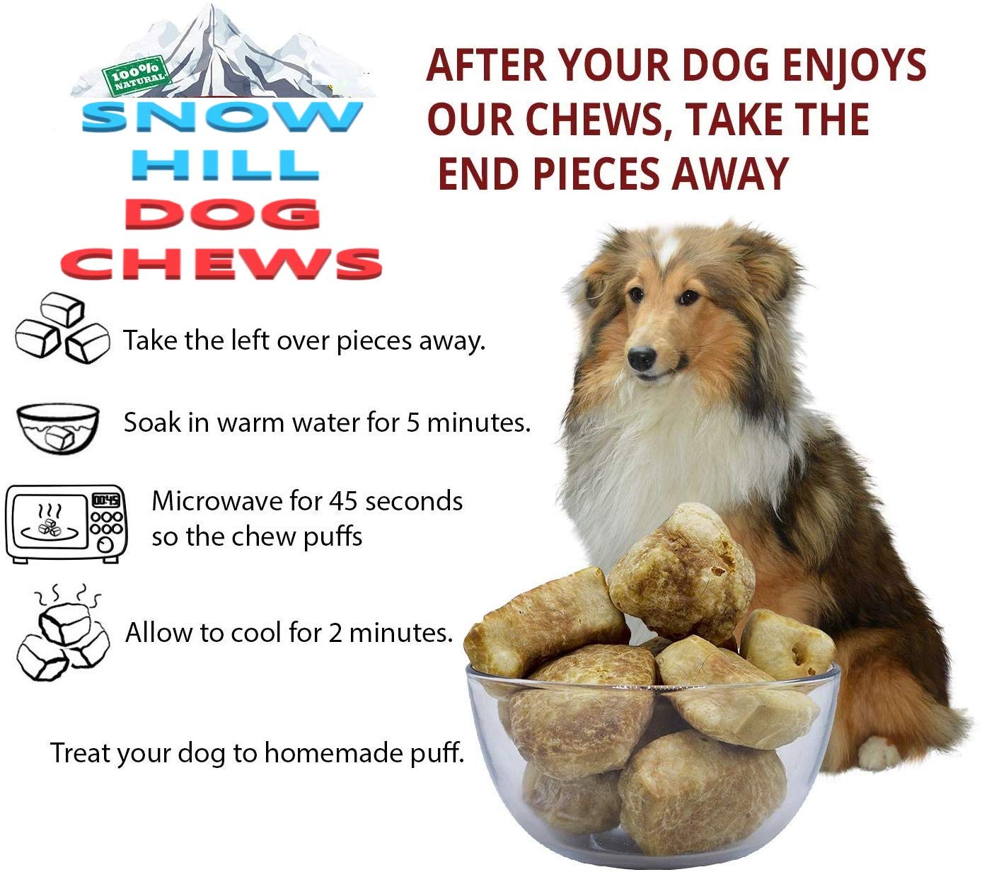 Snow Hill Natural Himalayan Dog Chews Small 5 Pieces Long Lasting, Odor Stain Gluten GMO Free Protein-Rich Treats Improved Oral Health