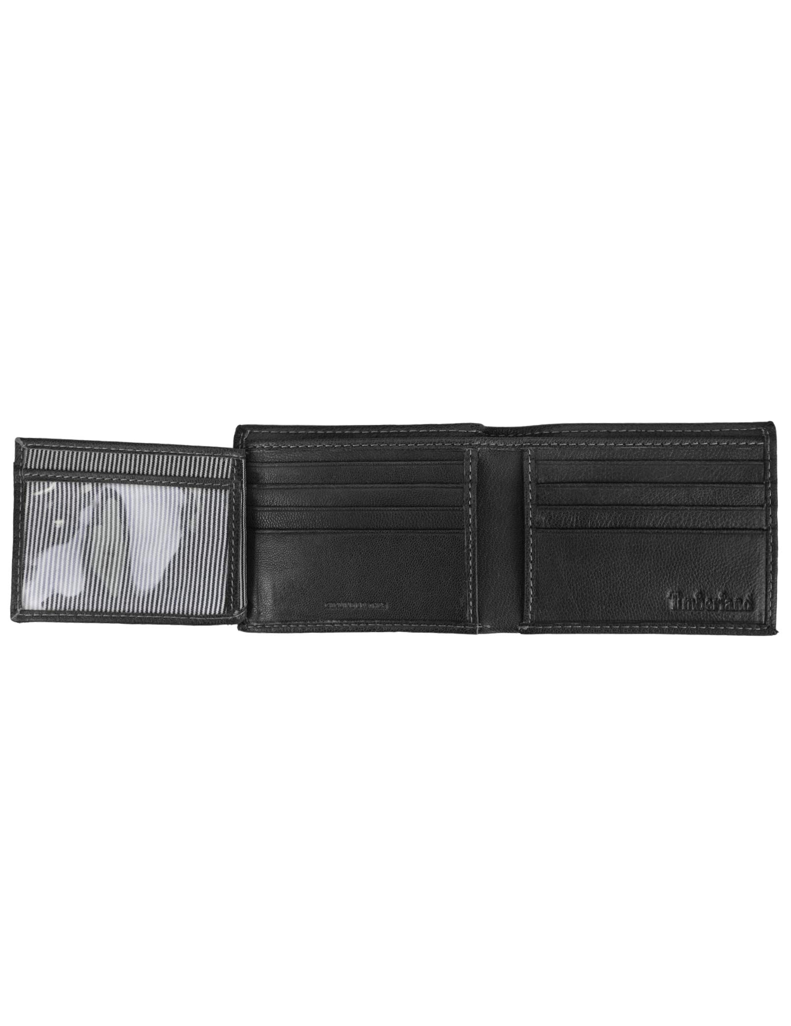 Timberland Men's Leather Passcase Trifold Wallet Hybrid, Black (Hundson), One Size