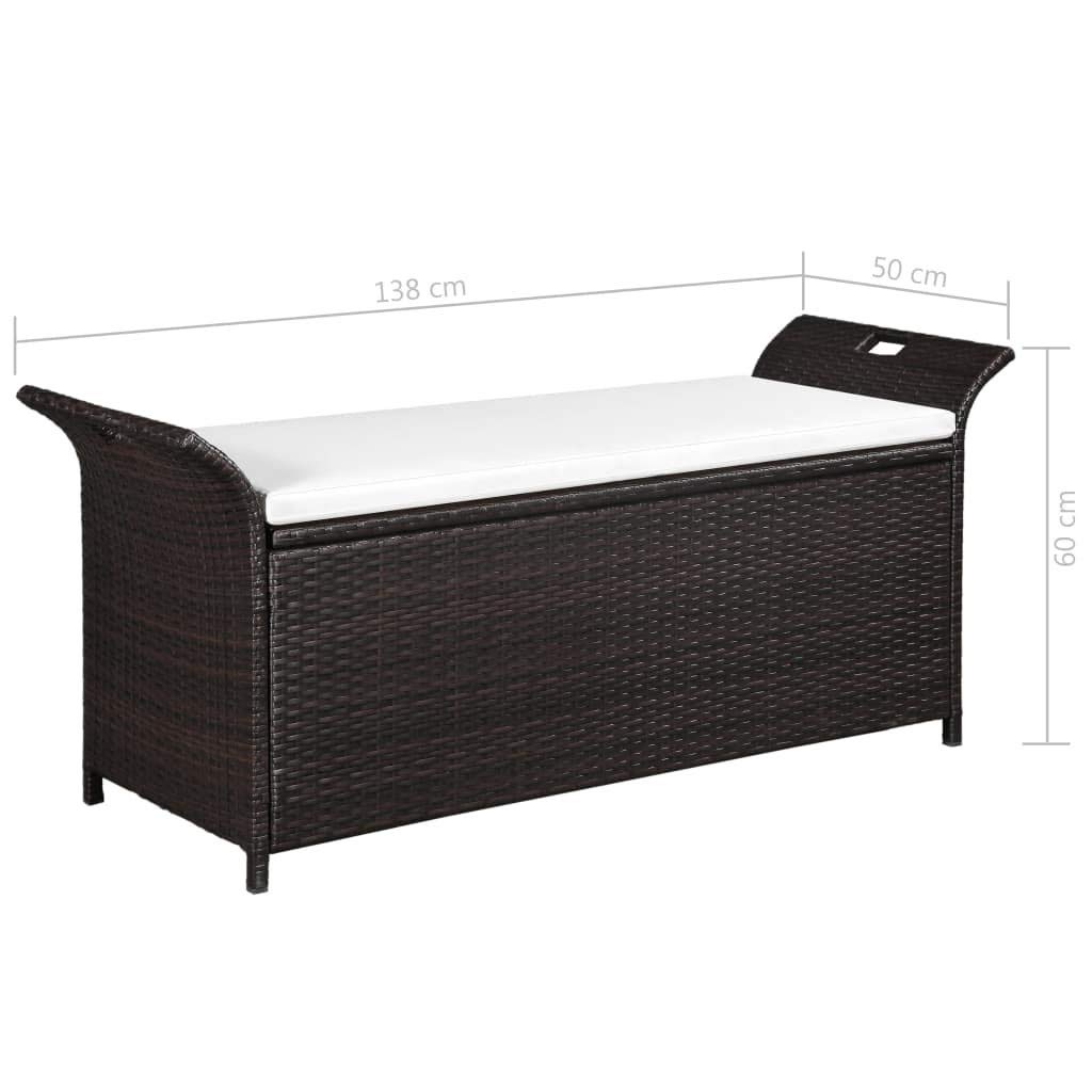 vidaXL Storage Bench w/Cushion 54.3" Poly Rattan Brown Chair Seat Furniture