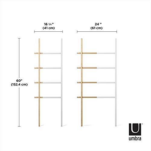 Umbra Hub Ladder β Adjustable Clothing Rack for Bedroom or Freestanding Towel Rack for Bathroom | Expands from 16 to 24 inches with 4 Notched Hooks, White/Natural
