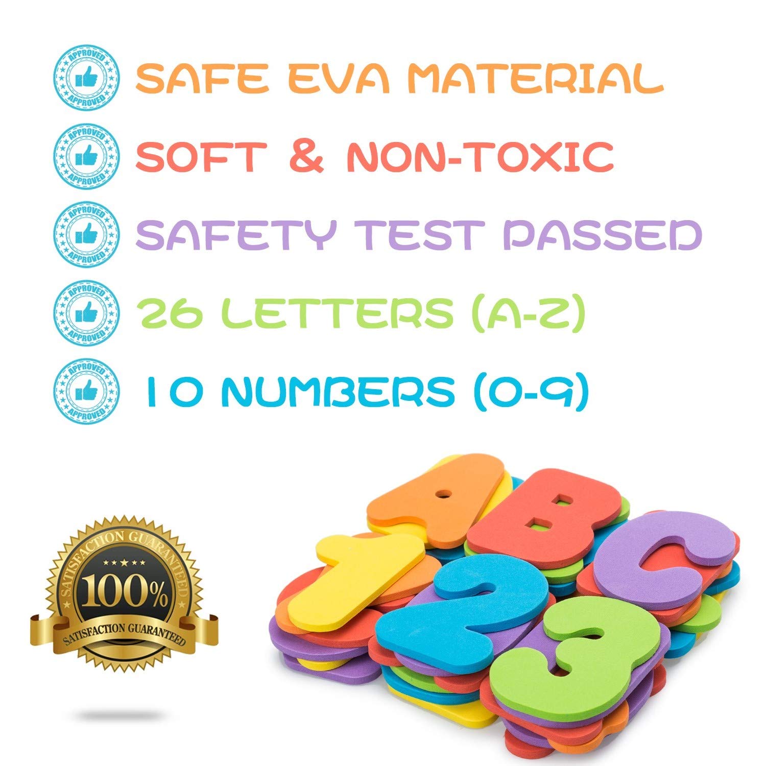 Wemk Bath Numbers and Letter, 36 Pieces Alphabet & Numbers (A-Z, 0-9), with Bath Organizer and 2 Self-Adhesive Hooks, Best Educational Bathing Companion, Suitable for Ages 3+ Years
